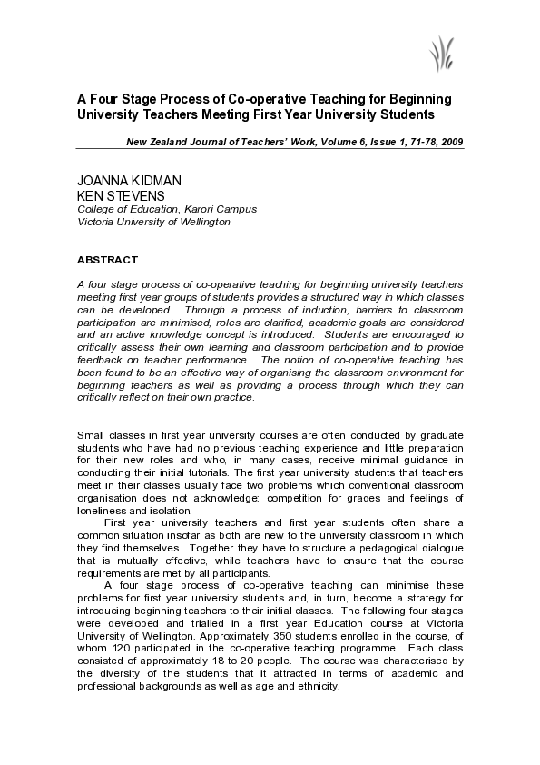 (PDF) A Four Stage Process of Co-operative Teaching for Beginning ...