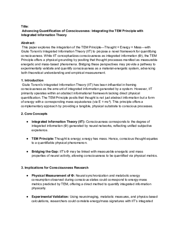 (PDF) Advancing Quantification of Consciousness: Integrating the TEM ...