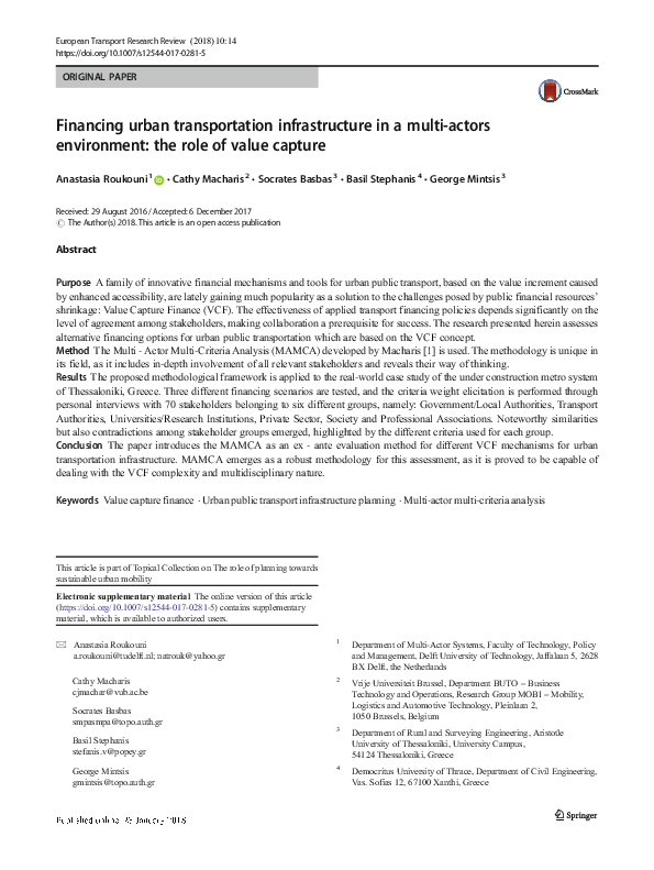 (PDF) Financing Urban Transportation Infrastructure: Old and New ...