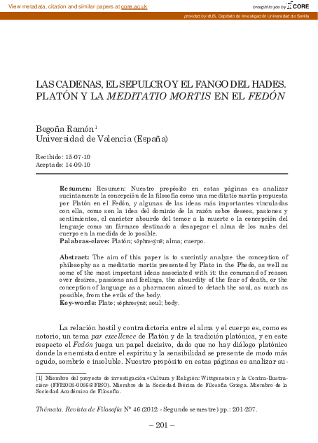 (PDF) Las cadenas, el sepulcro y el fango del Hades: Platón y la ...