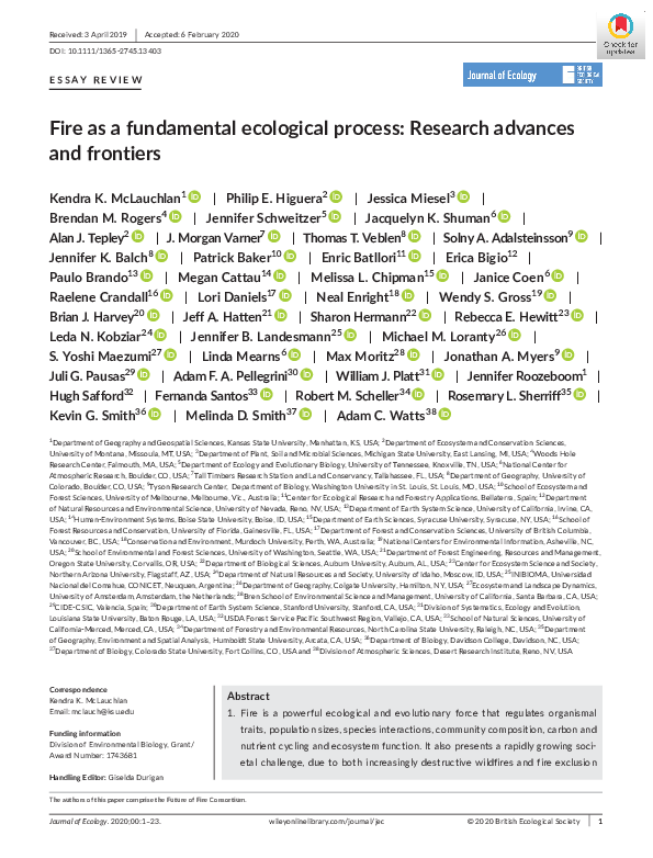 (PDF) Fire as a fundamental ecological process: Research advances and ...
