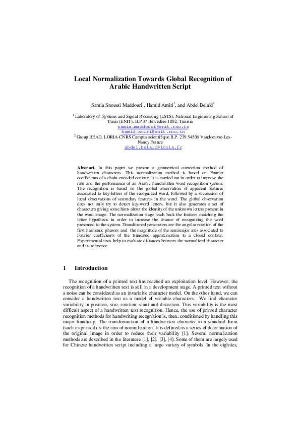 (PDF) Local normalization towards global recognition of arabic handwritten script