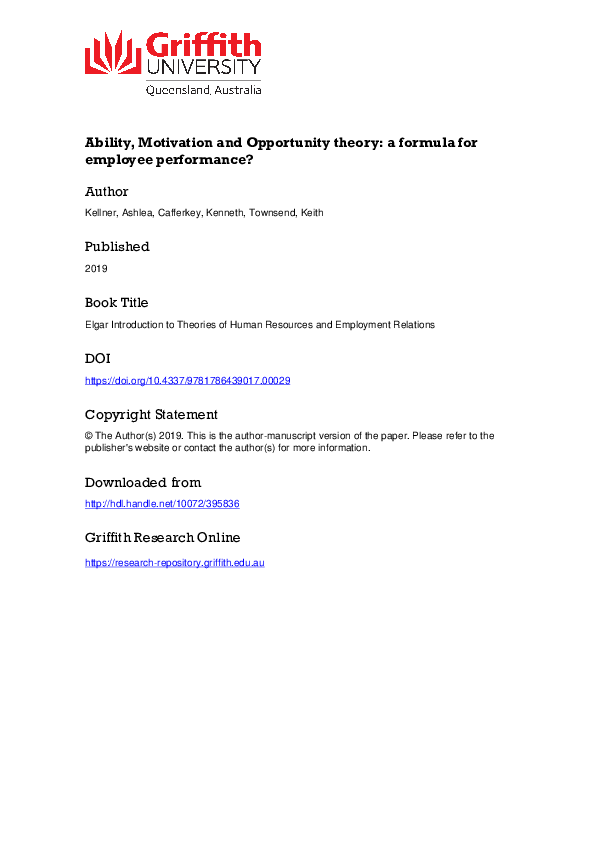 (PDF) Ability, Motivation and Opportunity theory: a formula for ...