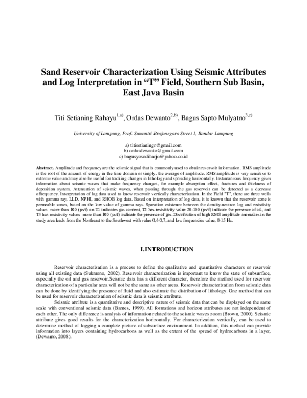 (PDF) Sand Reservoir Characterization Using Seismic Attributesand Log ...