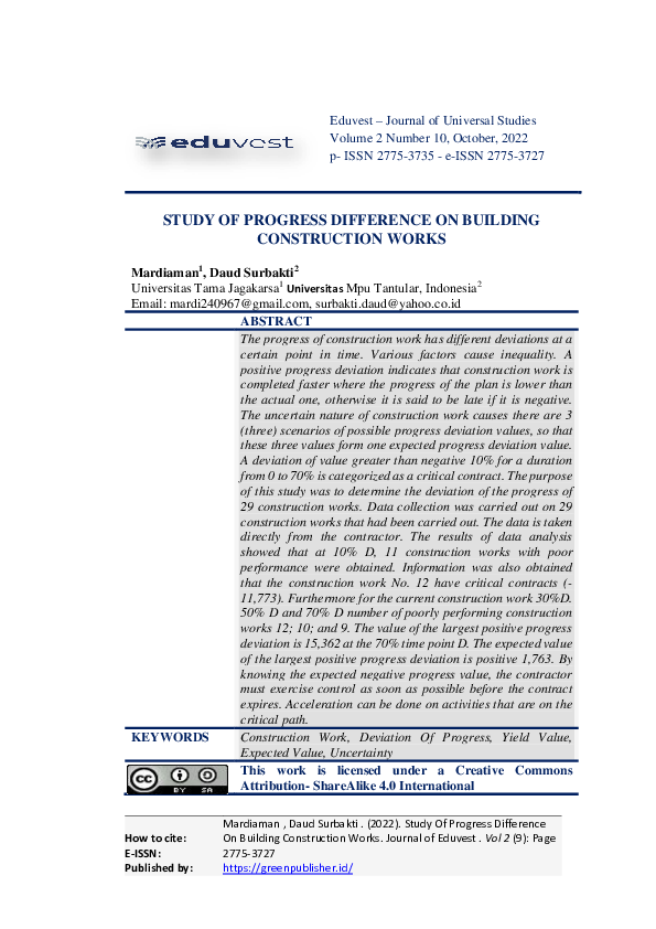 (PDF) Study of Progress Difference on Building Construction Works