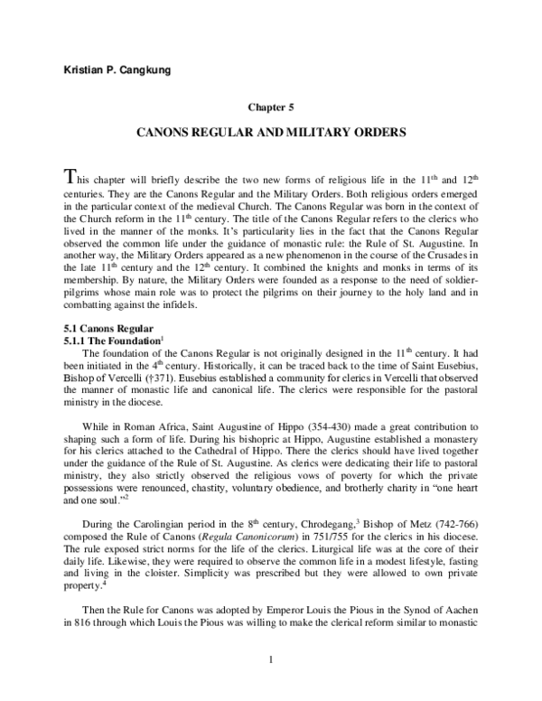 (PDF) Chapter 5: Canons Regular Military Orders