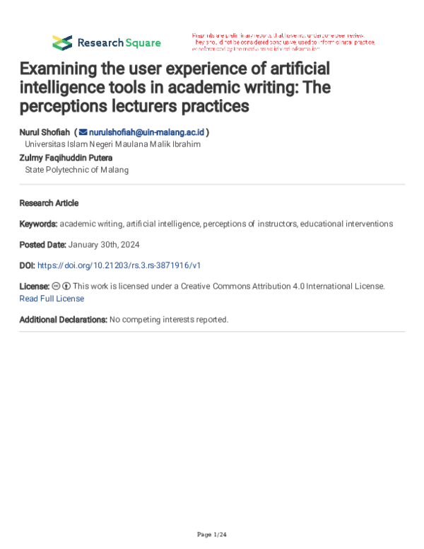 (PDF) Examining the user experience of artificial intelligence tools in academic writing: The ...