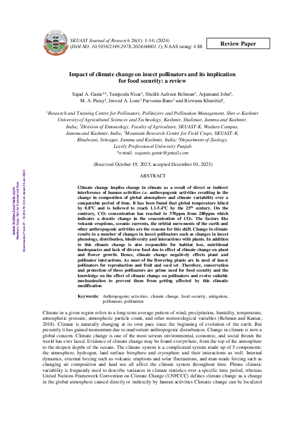(PDF) Impact of climate change on insect pollinators and its ...