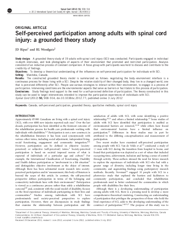 (PDF) Self-perceived participation among adults with spinal cord injury: a grounded theory study
