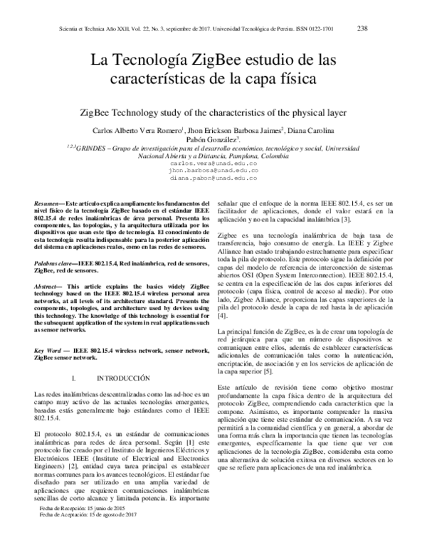 (PDF) La Tecnología ZigBee estudio de las características de la capa física