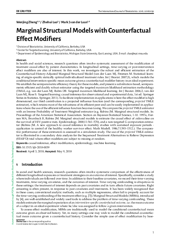 (PDF) Marginal Structural Models with Counterfactual Effect Modifiers