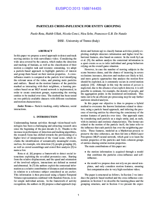 (PDF) Particles Cross-Influence For Entity Grouping