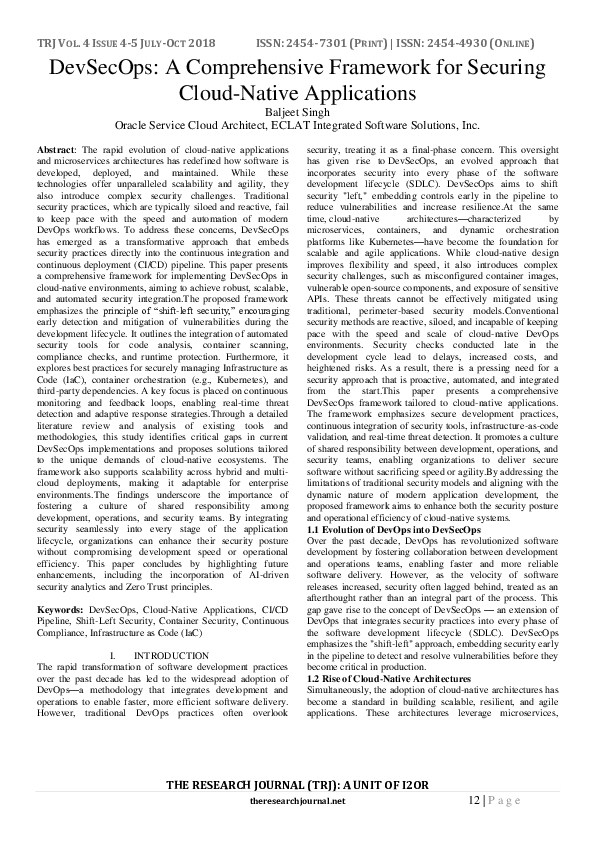 (PDF) DevSecOps: A Comprehensive Framework for Securing Cloud-Native Applications