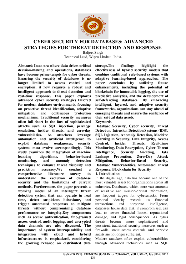 (PDF) CYBER SECURITY FOR DATABASES: ADVANCED STRATEGIES FOR THREAT ...