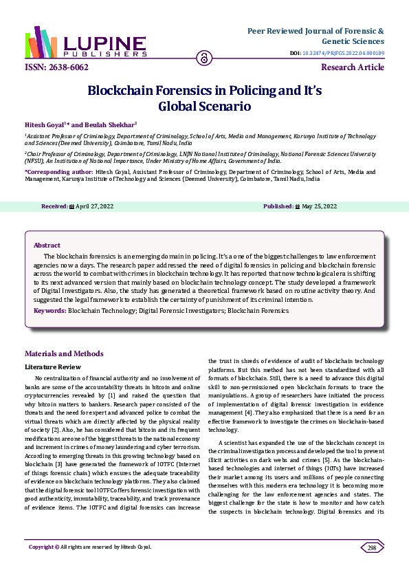 (PDF) Blockchain Forensics in Policing and It’s Global Scenario