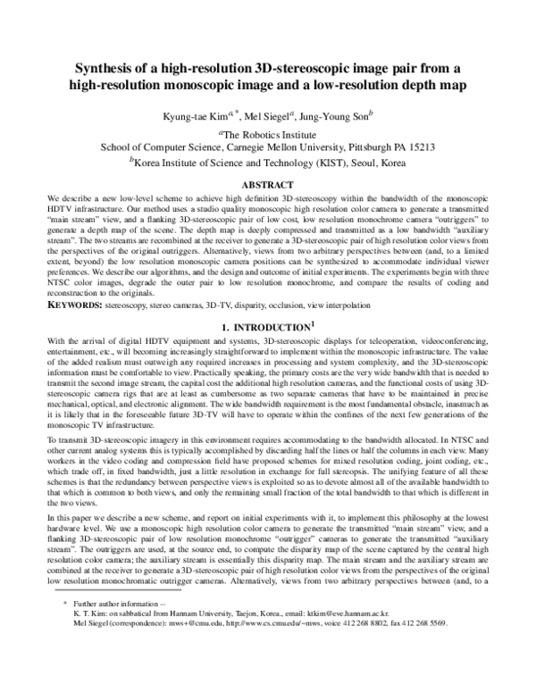 (PDF) Synthesis of a high-resolution 3D stereoscopic image pair from a high-resolution ...