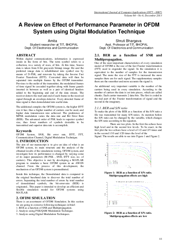 (PDF) A Review on Effect of Performance Parameter in OFDM System using Digital Modulation Technique