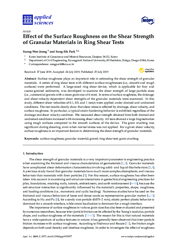 (PDF) Effect of the Surface Roughness on the Shear Strength of Granular ...
