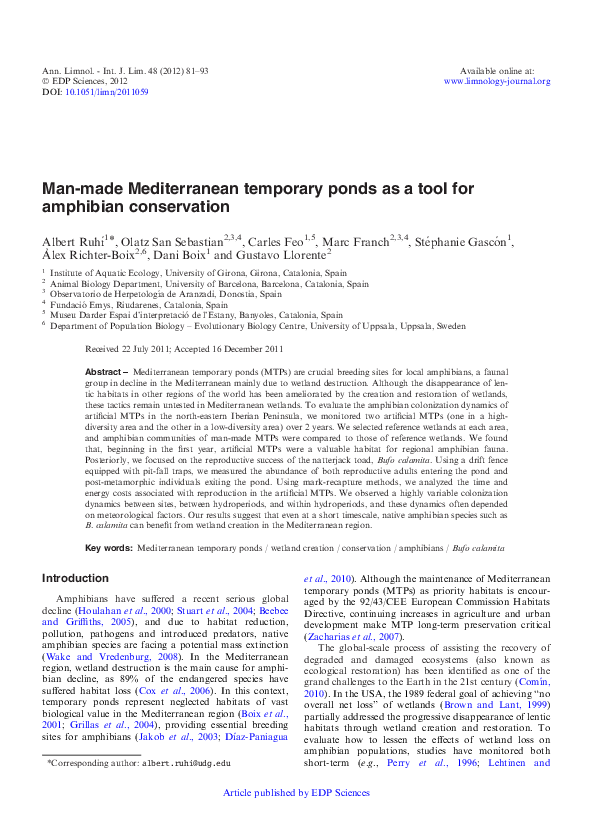 (PDF) Man-made Mediterranean temporary ponds as a tool for amphibian ...