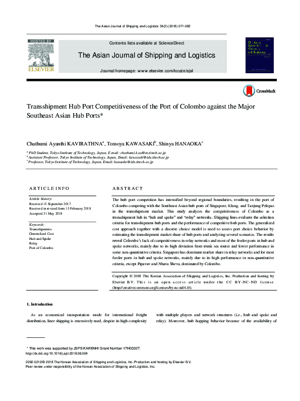 (PDF) Transshipment Hub Port Competitiveness of the Port of Colombo ...