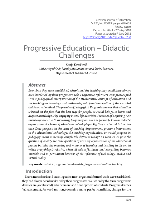 (PDF) Progressive Education – Didactic Challenges / Progresivno ...