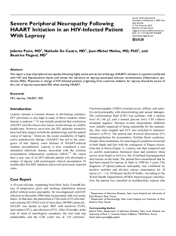 (PDF) Severe peripheral neuropathy following HAART initiation in an HIV ...