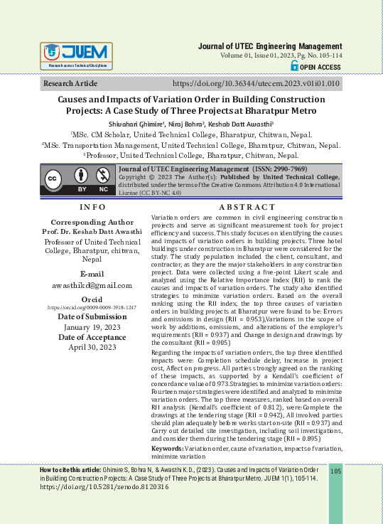 (PDF) Causes and Impacts of Variation Order in Building Construction ...