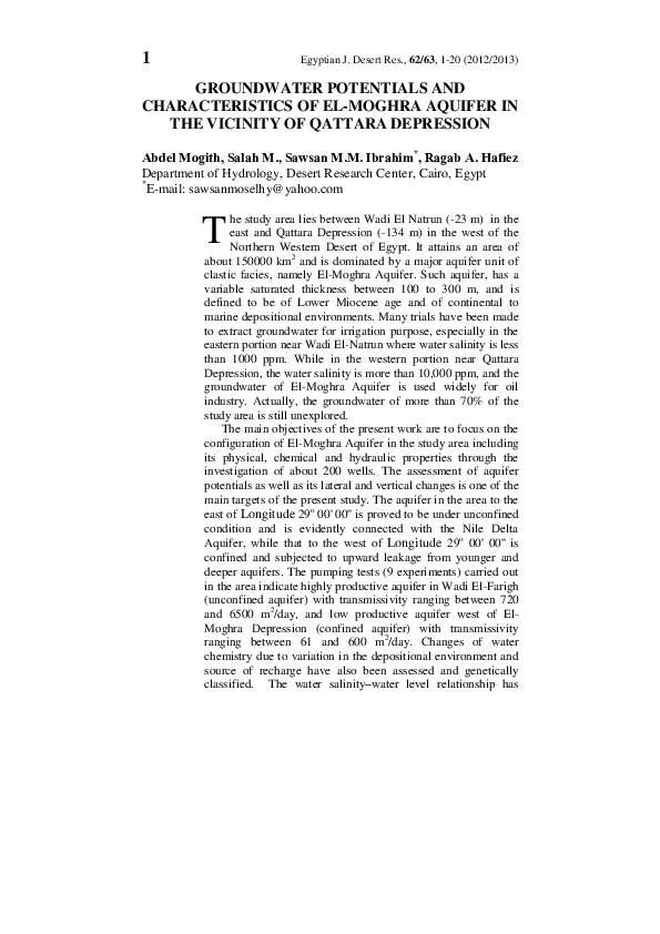 (PDF) Groundwater Potentials and Characteristics of El-Moghra Aquifer ...