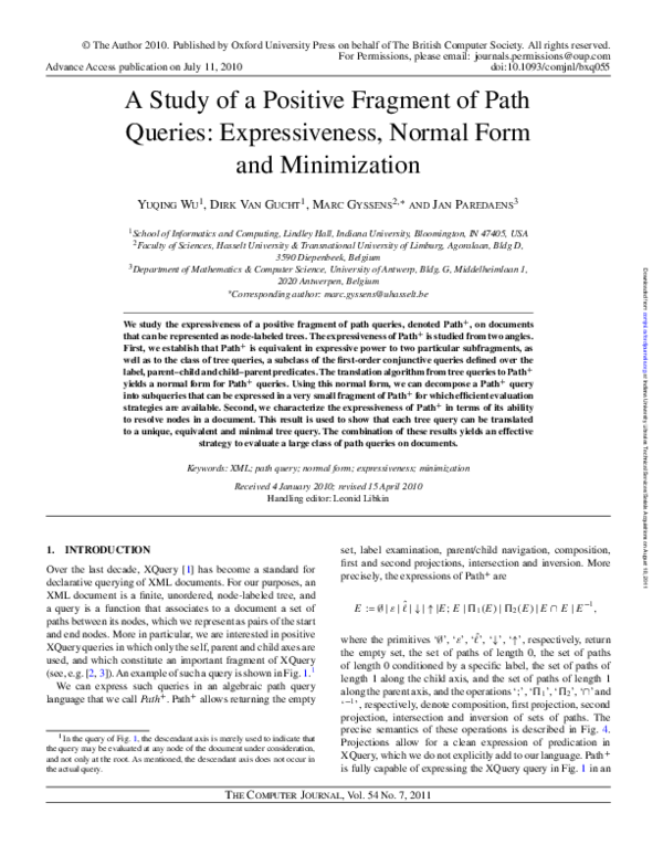 (PDF) A Study of a Positive Fragment of Path Queries: Expressiveness, Normal Form and Minimization