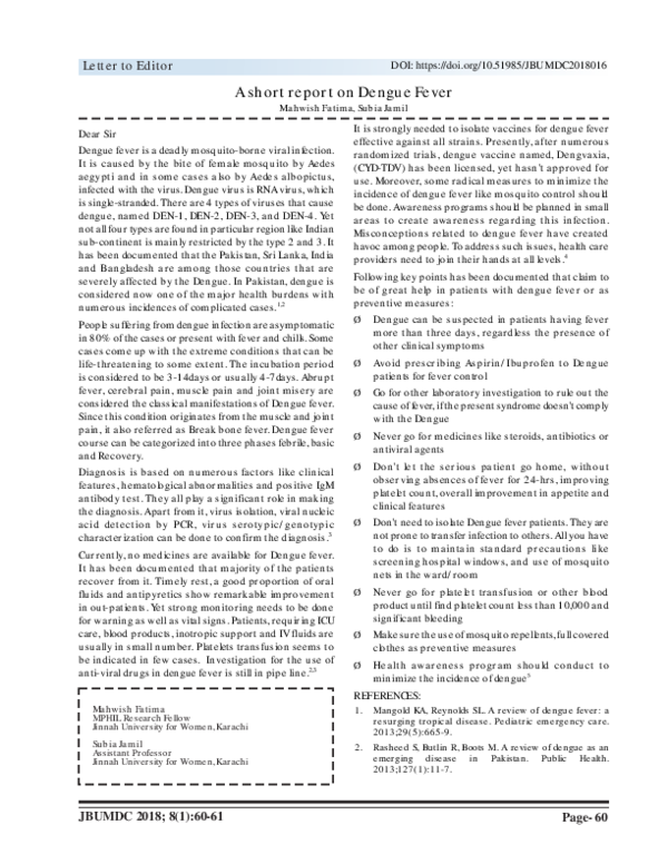(PDF) A short report on Dengue Fever