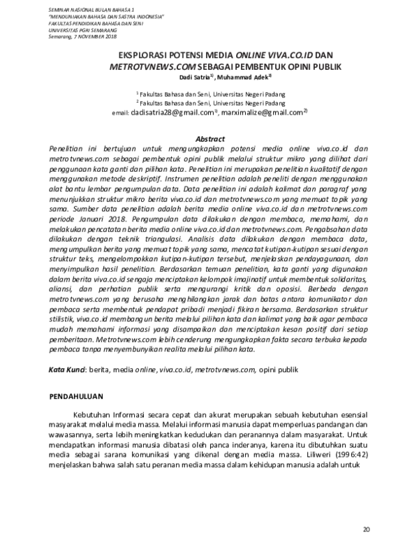 (PDF) Eksplorasi Potensi Media Online VIVA.CO.ID Dan METROTVNEWS.COM ...