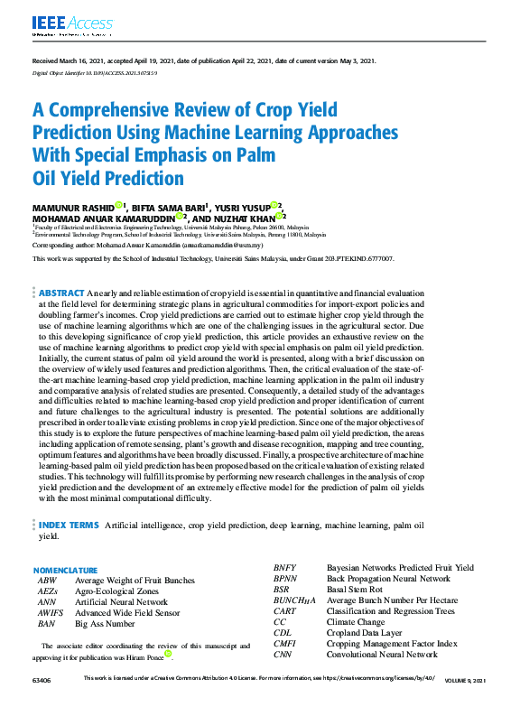 (PDF) A Comprehensive Review of Crop Yield Prediction Using Machine ...