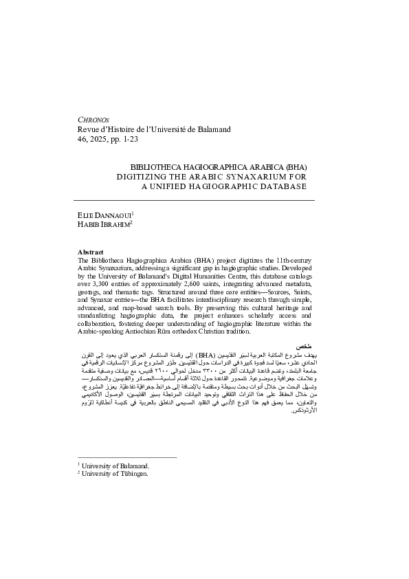 (PDF) BIBLIOTHECA HAGIOGRAPHICA ARABICA (BHA) DIGITIZING THE ARABIC ...
