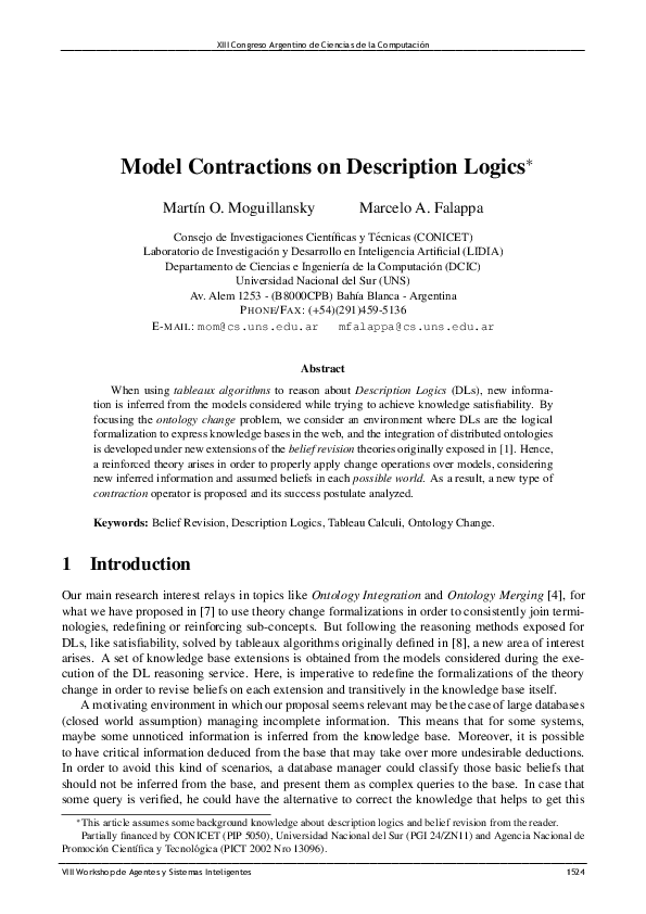 (PDF) Model contractions on description logics