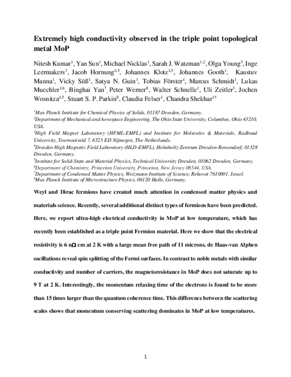 (PDF) Extremely high conductivity observed in the unconventional triple ...