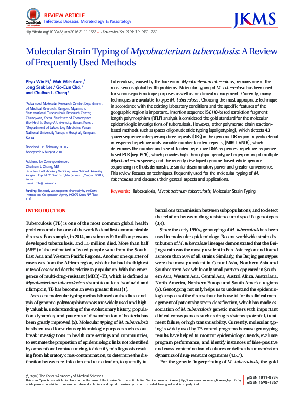 (PDF) Molecular Strain Typing of Mycobacterium tuberculosis : a Review of Frequently Used Methods