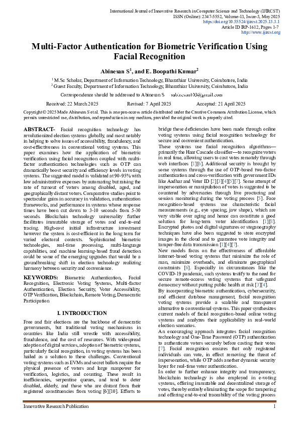 (PDF) Multi-Factor Authentication for Biometric Verification Using ...