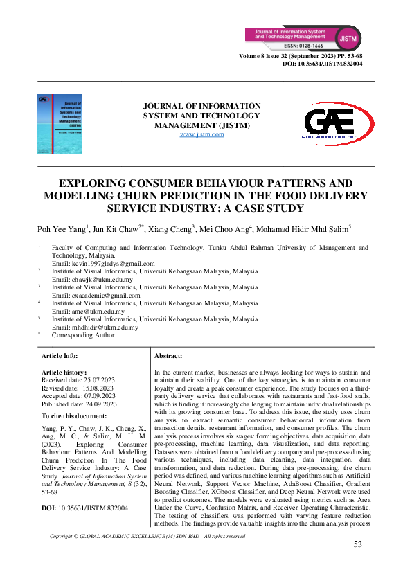 (PDF) Exploring Consumer Behaviour Patterns and Modelling Churn Prediction in the Food Delivery ...