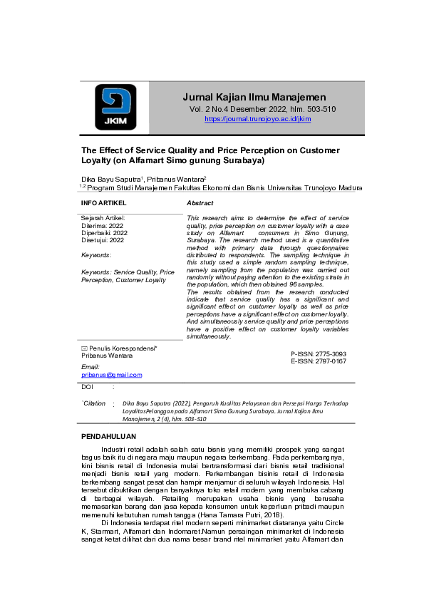 (PDF) Pengaruh Kualitas Pelayanan dan Persepsi Harga Terhadap Loyalitas Pelanggan (Pada Alfamart ...