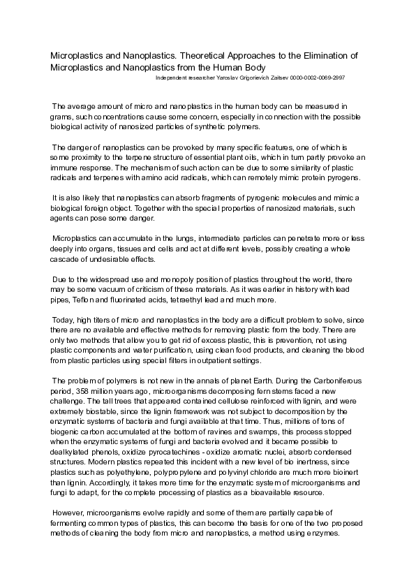 (PDF) Microplastics and Nanoplastics. Theoretical Approaches to the ...