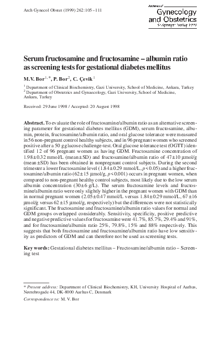(PDF) Serum fructosamine and fructosamine - albumin ratio as screening ...