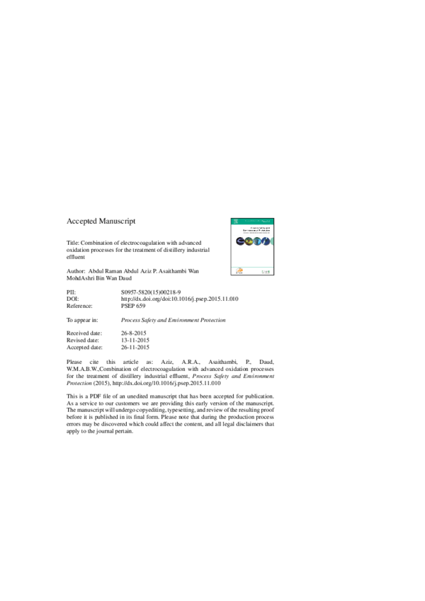 (PDF) Combination of electrocoagulation with advanced oxidation ...