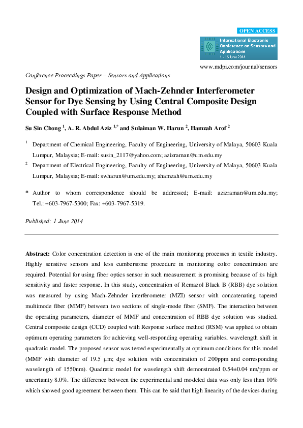 (PDF) Design and Optimization of Mach-Zehnder Interferometer Sensor for Dye Sensing by Using ...