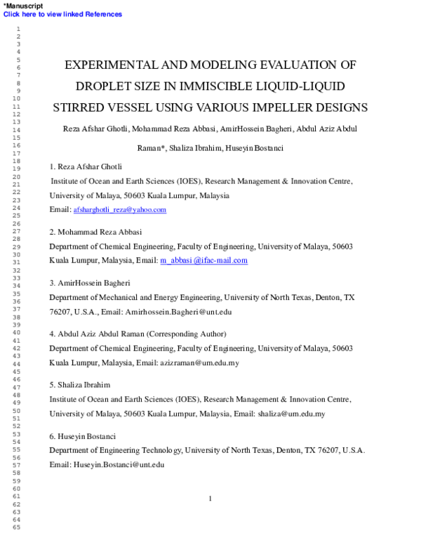 (PDF) Experimental and modeling evaluation of droplet size in ...