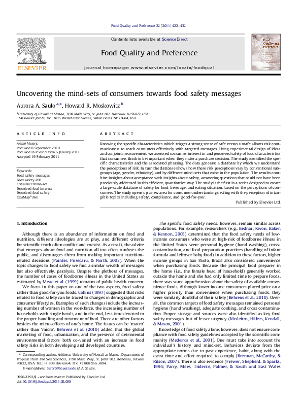 (PDF) Uncovering the mind-sets of consumers towards food safety messages