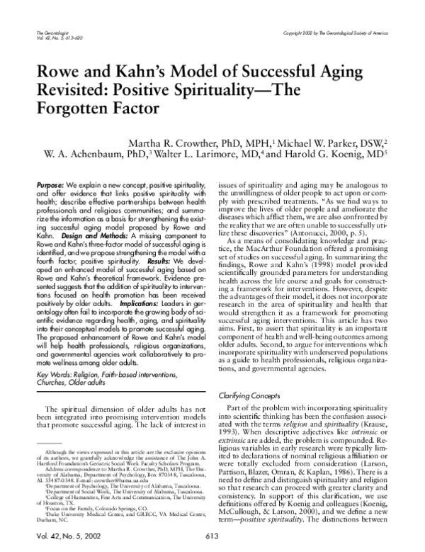 (PDF) Rowe and Kahn's Model of Successful Aging Revisited
