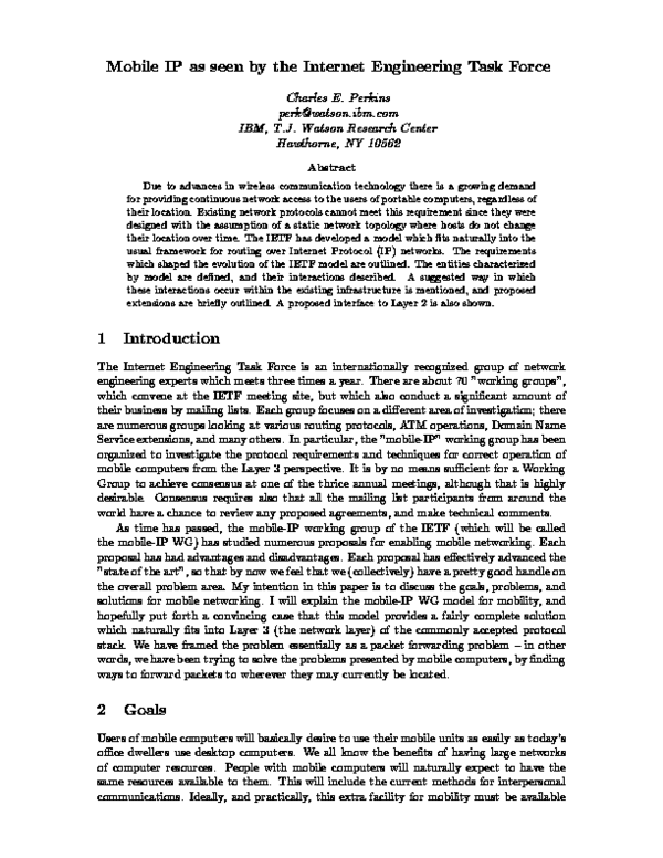 (PDF) Mobile IP as seen by the Internet Engineering Task Force