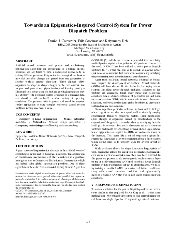 (PDF) Towards an epigenetics-inspired control system for power dispatch problem