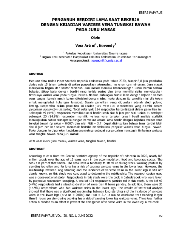 (PDF) Pengaruh Berdiri Lama Saat Bekerja Dengan Kejadian Varises Vena ...