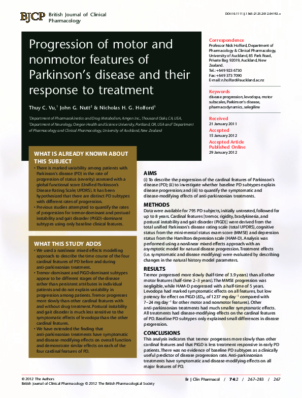 (PDF) Progression of motor and nonmotor features of Parkinson's disease ...